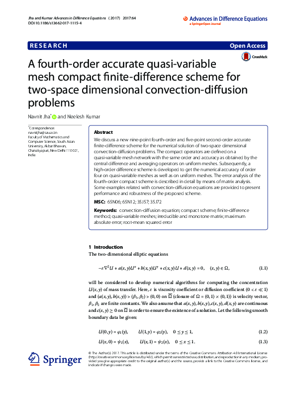 Pdf A Fourth Order Accurate Quasi Variable Mesh Compact Finite Difference Scheme For Two Space