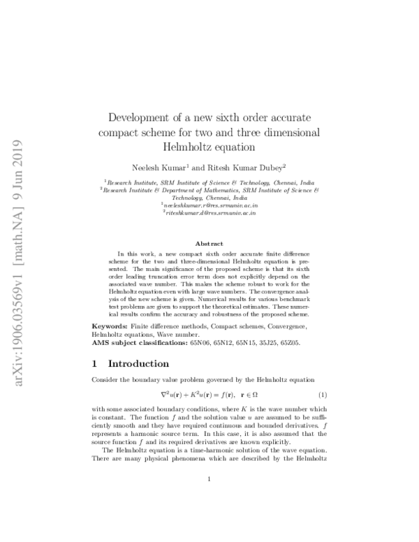 Pdf Development Of A New Sixth Order Accurate Compact Scheme For Two