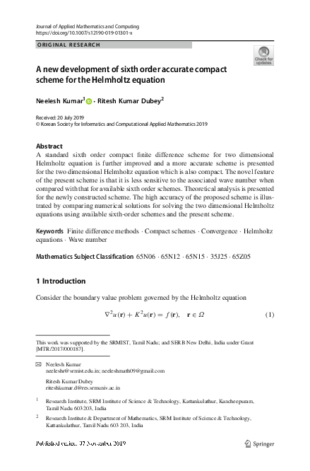 (PDF) A new development of sixth order accurate compact scheme for the ...