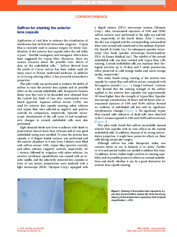 (PDF) Saffron for staining the anterior lens capsule