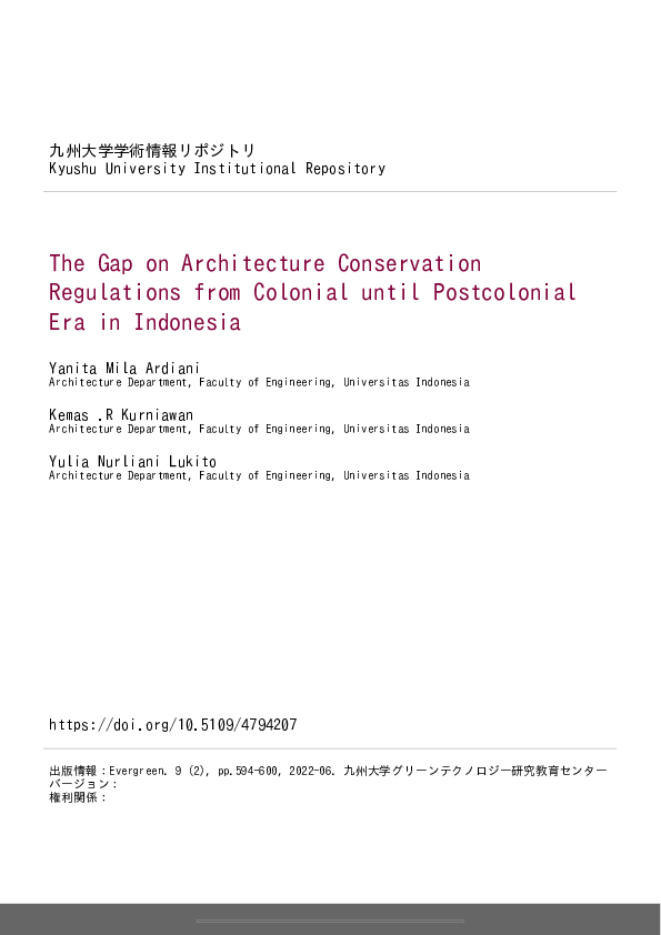 (PDF) The Gap on Architecture Conservation Regulations from Colonial ...