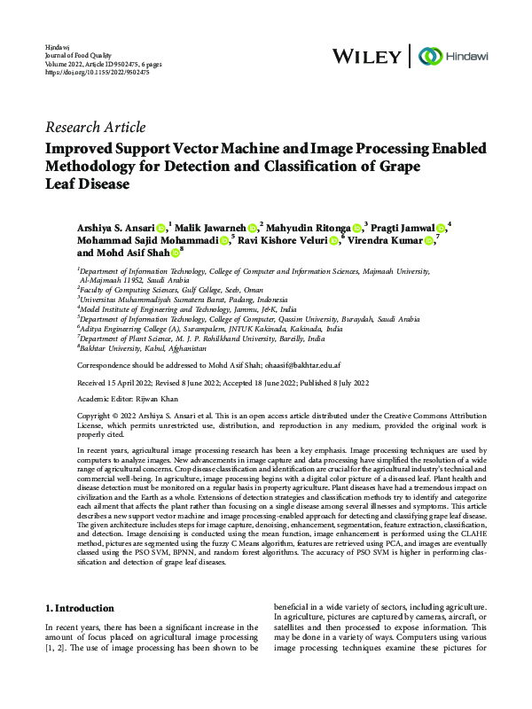 (PDF) Improved Support Vector Machine and Image Processing Enabled Methodology for Detection and ...