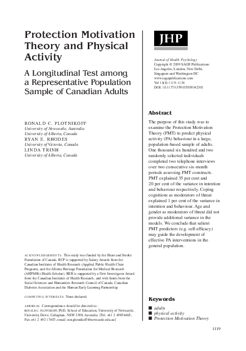 (PDF) Protection Motivation Theory and Physical Activity | LINH BÙI ...