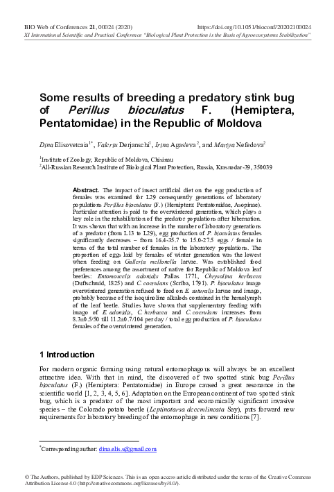 (PDF) Some results of breeding a predatory stink bug of Perillus bioculatus F. (Hemiptera ...