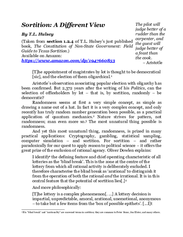 (PDF) Sortition: Problem Solved