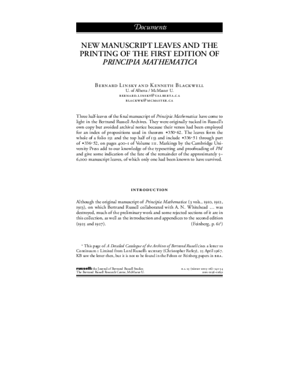 (PDF) New Manuscript Leaves and the Printing of the First Edition of ...