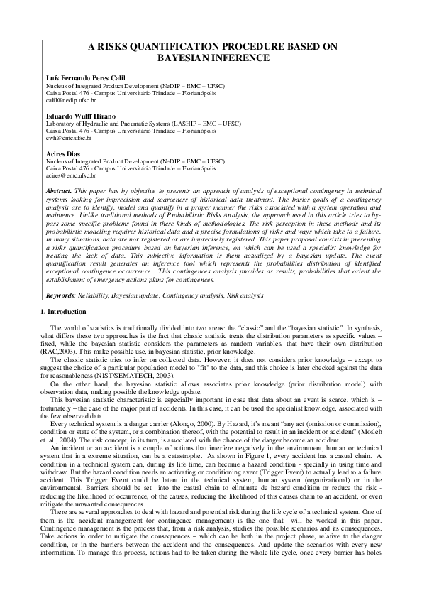 Pdf A Risks Quantification Procedure Based On Bayesian Inference