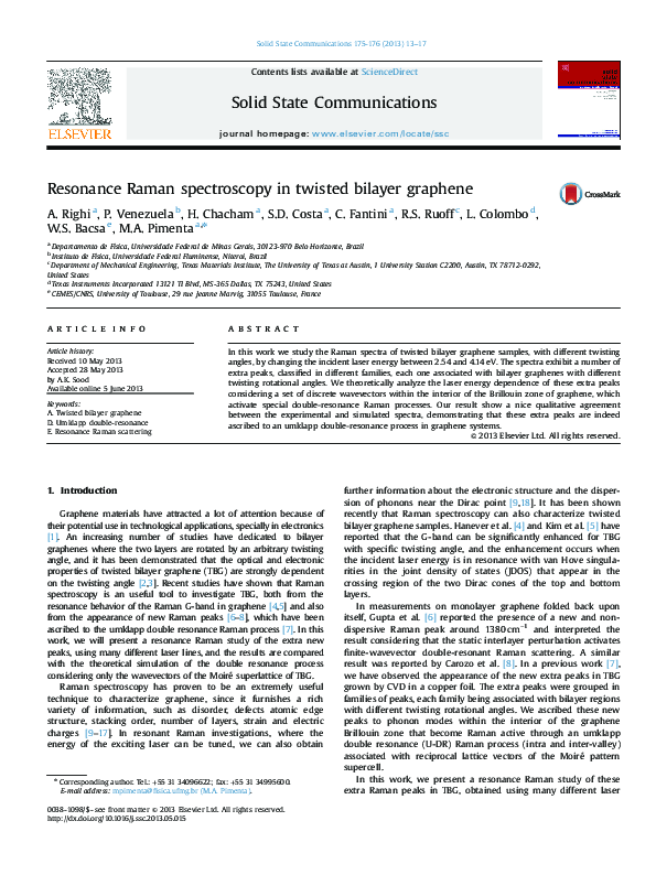 (PDF) Resonance Raman spectroscopy in twisted bilayer graphene