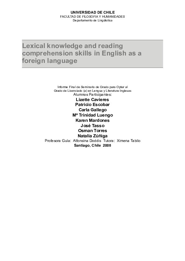 (PDF) Lexical knowledge and reading comprehension skills in English as ...