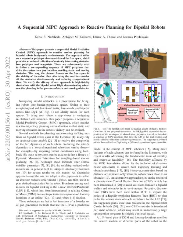 (PDF) A Sequential MPC Approach to Reactive Planning for Bipedal Robots