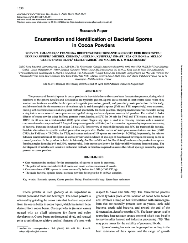(PDF) Enumeration and Identification of Bacterial Spores in Cocoa Powders
