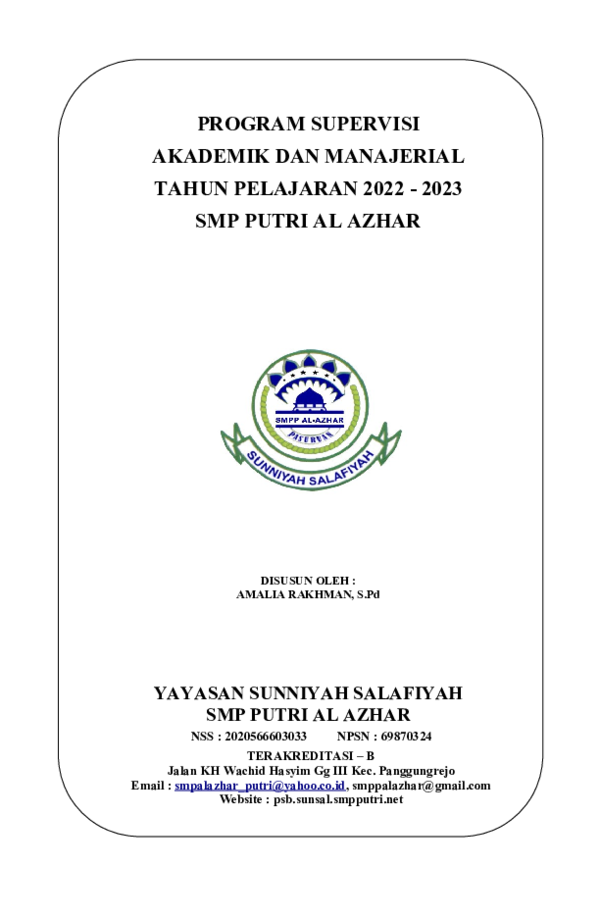 (DOC) PROGRAM SUPERVISI SMP PUTRI AL AZHAR 2022 2023