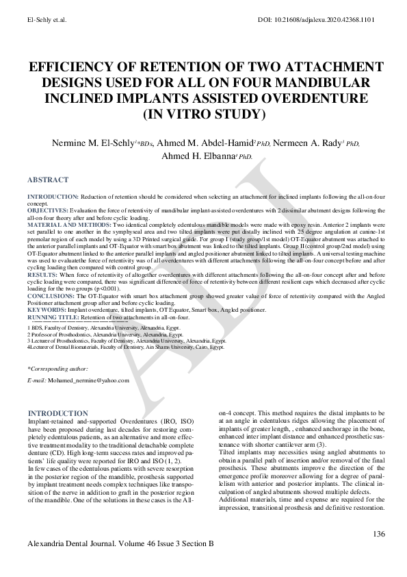 (PDF) Efficiency of Retention of Two Attachment Designs Used for All on ...