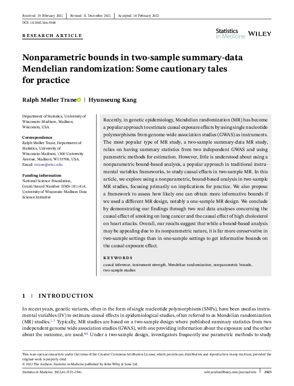 Pdf Nonparametric Bounds In Two‐sample Summary‐data Mendelian