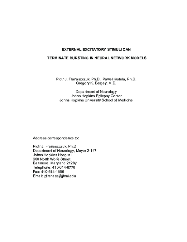 (PDF) External excitatory stimuli can terminate bursting in neural ...
