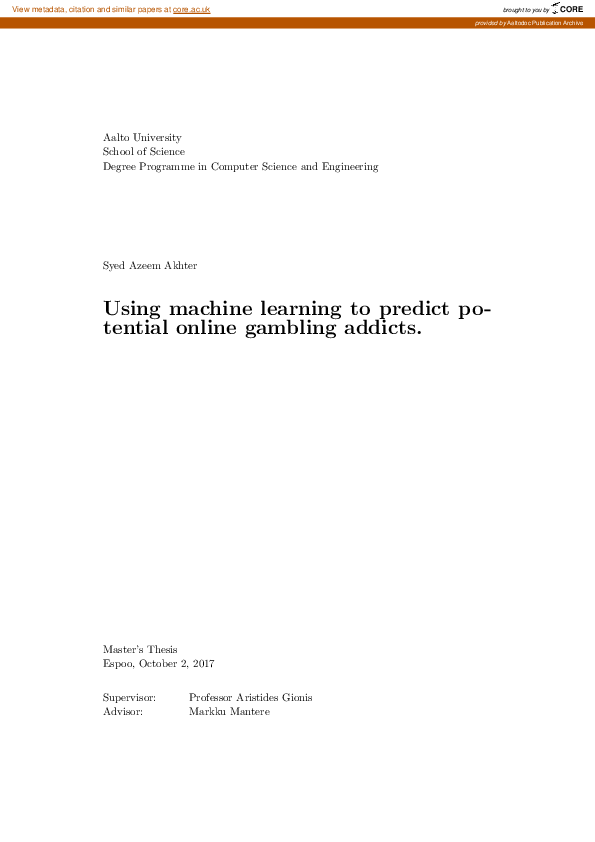 (PDF) Using machine learning to predict potential online gambling addicts