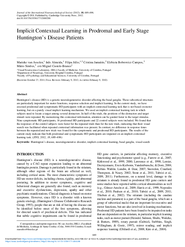 (PDF) Implicit Contextual Learning in Prodromal and Early Stage ...