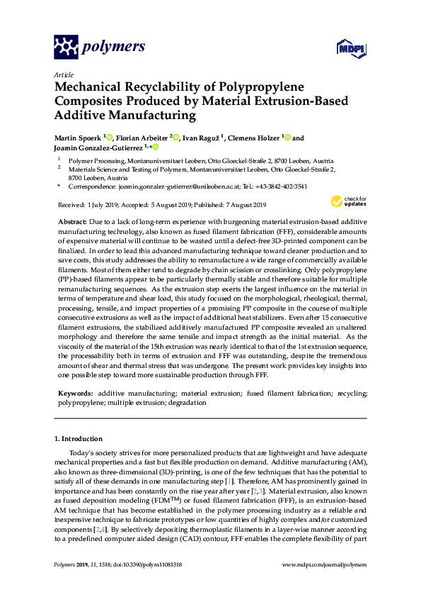 (PDF) Mechanical Recyclability of Polypropylene Composites Produced by ...