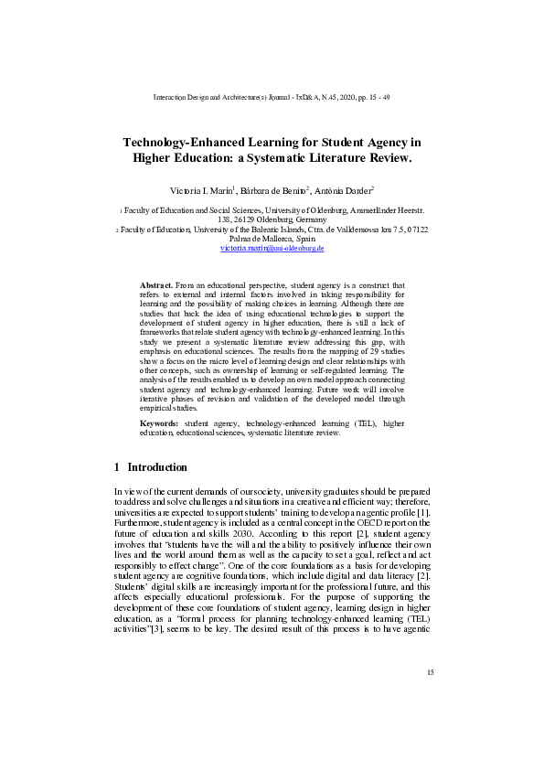 (PDF) Technology-Enhanced Learning for Student Agency in Higher Education: a Systematic ...