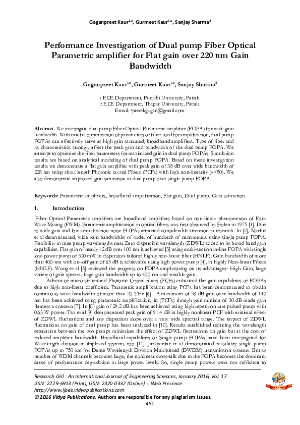 (PDF) Performance Investigation of Dual pump Fiber Optical Parametric ...