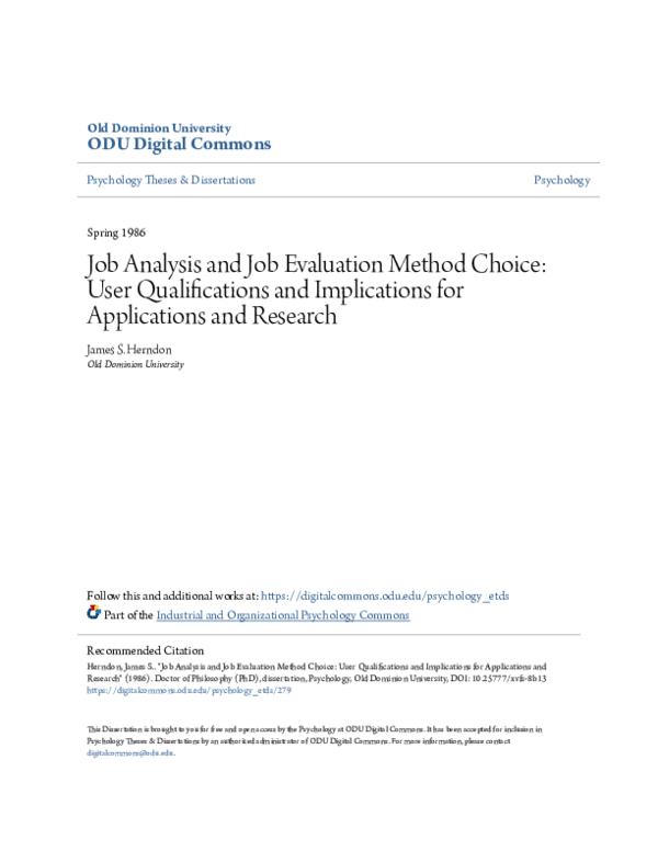 (PDF) Job Analysis and Job Evaluation Method Choice: User Qualifications and Implications for ...