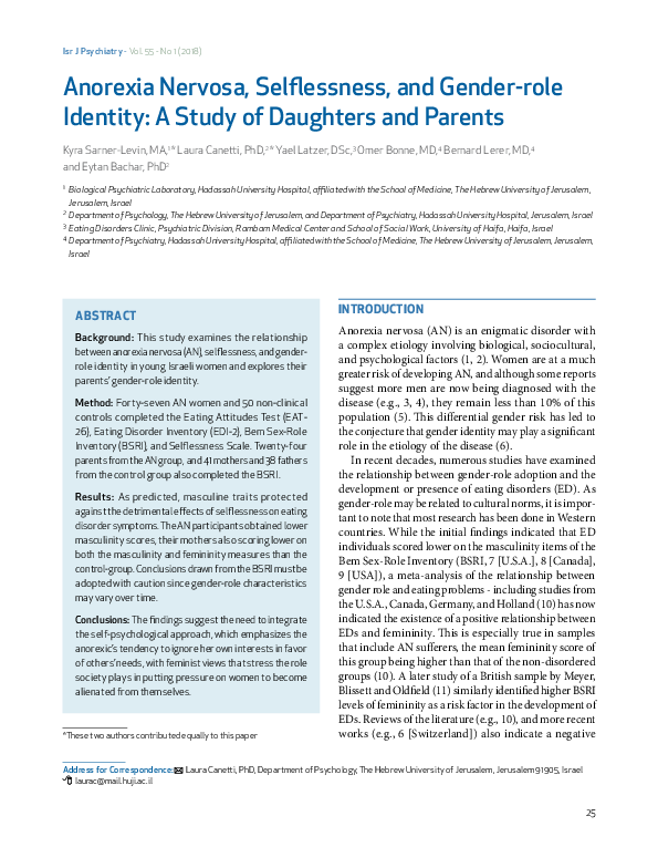 (PDF) Anorexia Nervosa, Selflessness, and Gender-role Identity: A Study ...