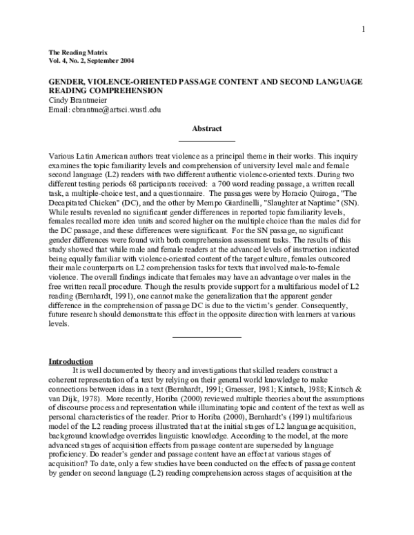 (PDF) Gender, violence-oriented passage content and second language ...