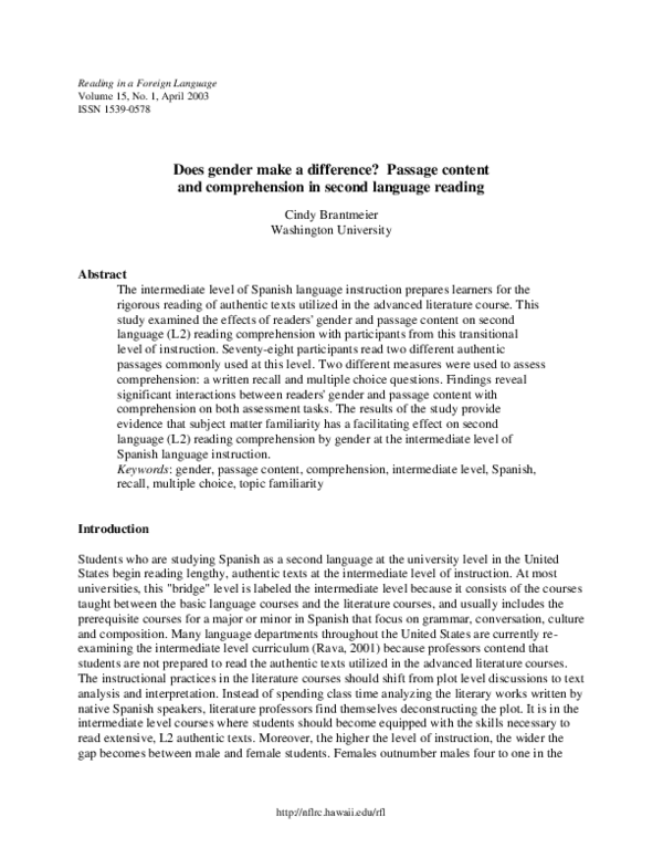 (PDF) Does gender make a difference? Passage content and comprehension ...