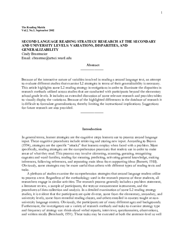 (PDF) 1 The Reading Matrix