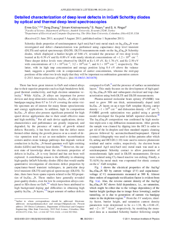 (PDF) Detailed characterization of deep level defects in InGaN Schottky ...