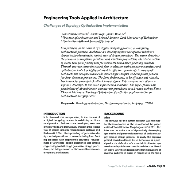 (PDF) Engineering Tools Applied in Architecture - Challenges of Topology Optimization Implementation
