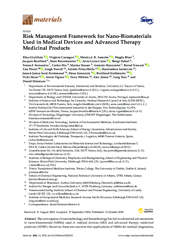 (PDF) Risk Management Framework for Nano-Biomaterials Used in Medical ...