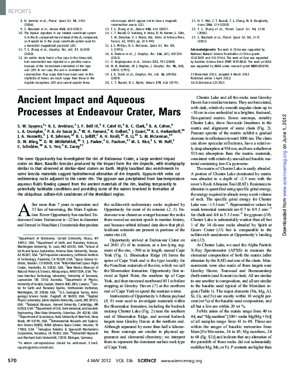 (PDF) Ancient Impact and Aqueous Processes at Endeavour Crater, Mars