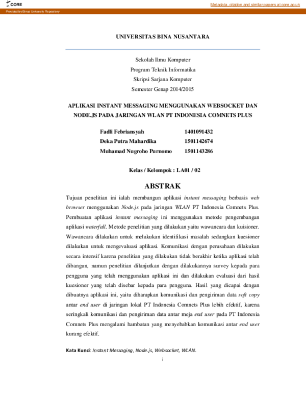 Pdf Aplikasi Instant Messaging Menggunakan Websocket Dan Nodejs Pada