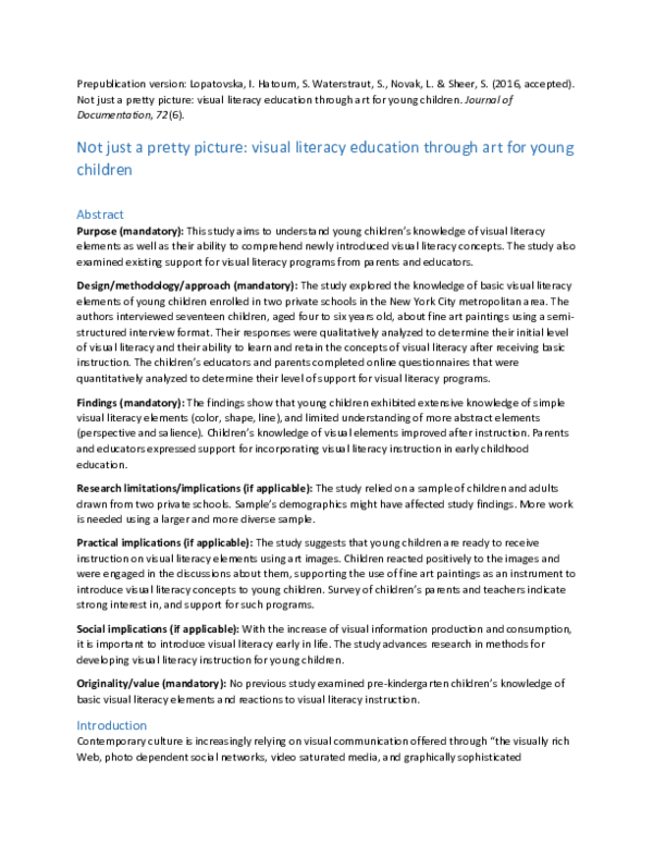 (PDF) Not just a pretty picture: visual literacy education through art ...