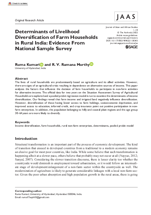 (PDF) Determinants of Livelihood Diversification of Farm Households in ...