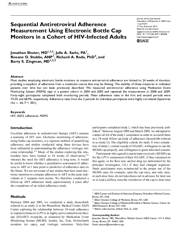 (PDF) Sequential antiretroviral adherence measurement using electronic ...