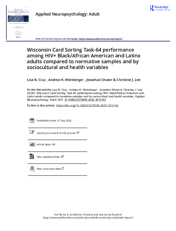 (PDF) Wisconsin Card Sorting Task-64 performance among HIV+ Black ...