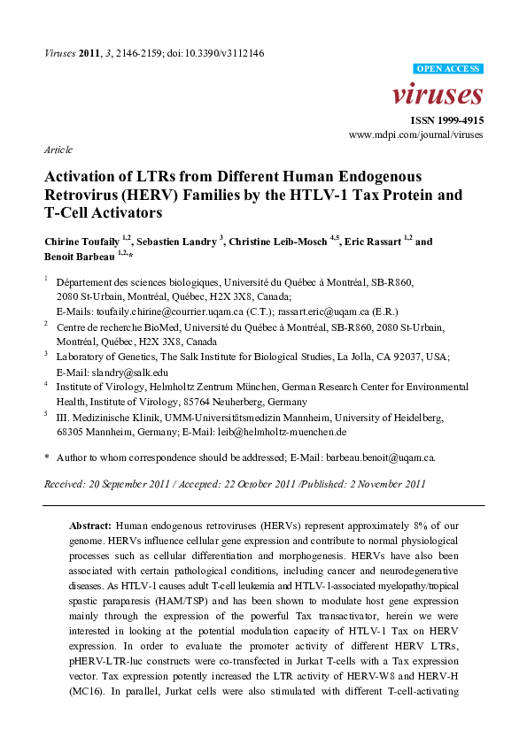 (PDF) Activation of LTRs from Different Human Endogenous Retrovirus ...