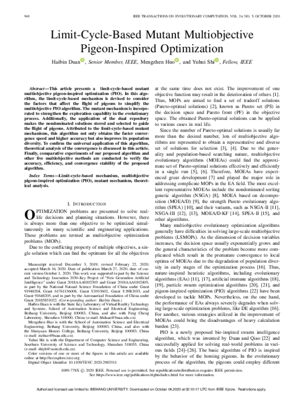 (PDF) Limit-Cycle-Based Mutant Multiobjective Pigeon-Inspired Optimization