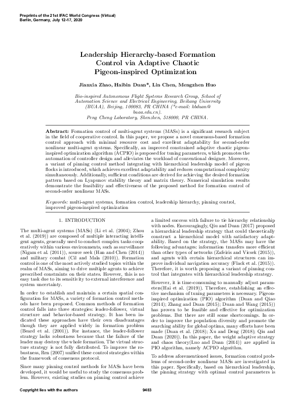 (PDF) Leadership Hierarchy-based Formation Control via Adaptive Chaotic Pigeon-inspired Optimization