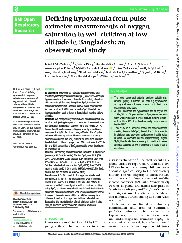 (PDF) Defining hypoxaemia from pulse oximeter measurements of oxygen ...