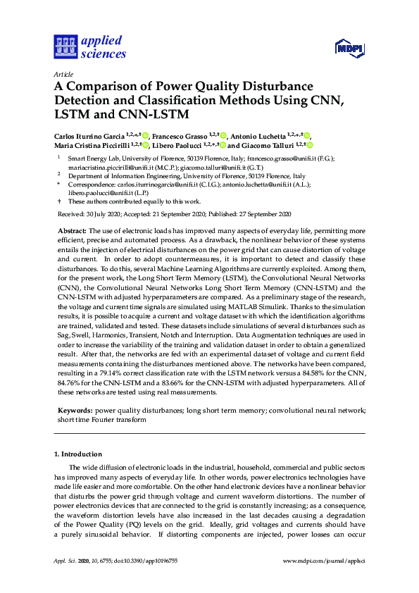 Pdf A Comparison Of Power Quality Disturbance Detection And Classification Methods Using Cnn 