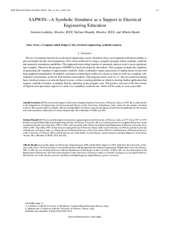 (PDF) SAPWIN-a symbolic simulator as a support in electrical ...