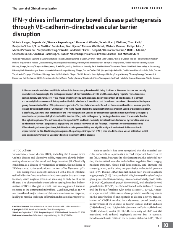 (PDF) IFN-γ drives inflammatory bowel disease pathogenesis through VE ...
