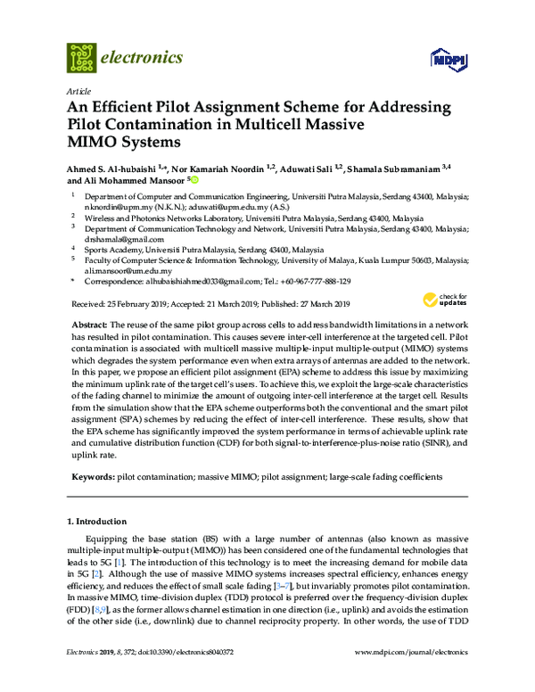 Pdf An Efficient Pilot Assignment Scheme For Addressing Pilot