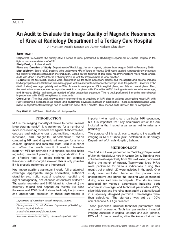 (PDF) An Audit to Evaluate the Image Quality of Magnetic Resonance of ...