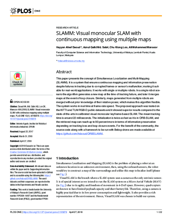 (PDF) SLAMM: Visual monocular SLAM with continuous mapping using ...