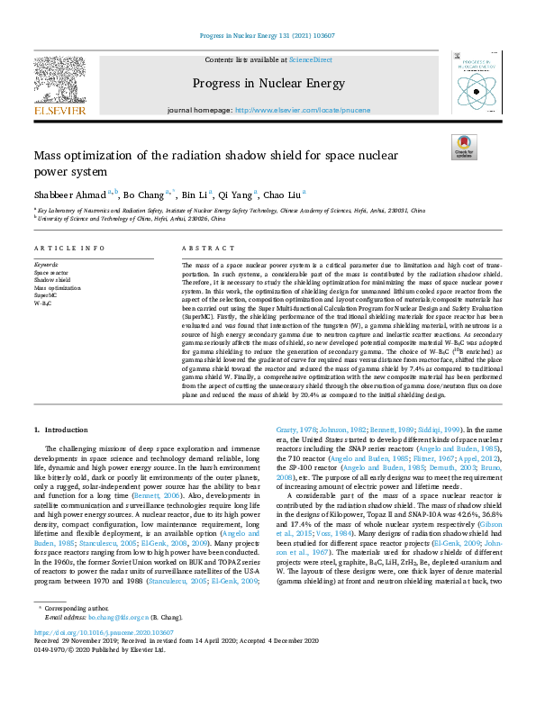 (PDF) Mass optimization of the radiation shadow shield for space ...