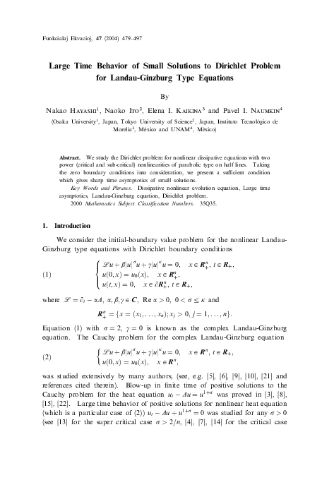 (PDF) Large Time Behavior of Small Solutions to Dirichlet Problem for ...